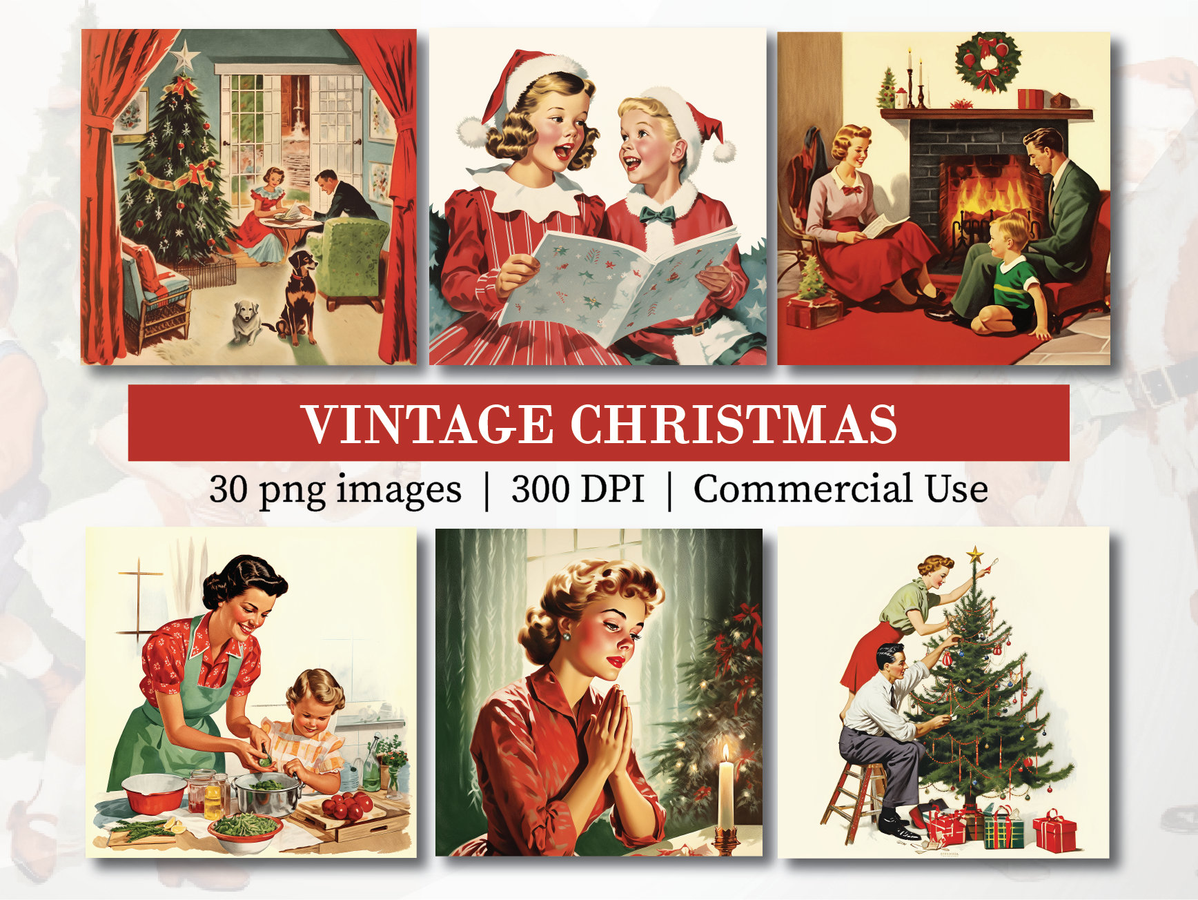 Vintage 1950s Christmas Images Clipart Retro Greeting Card ...