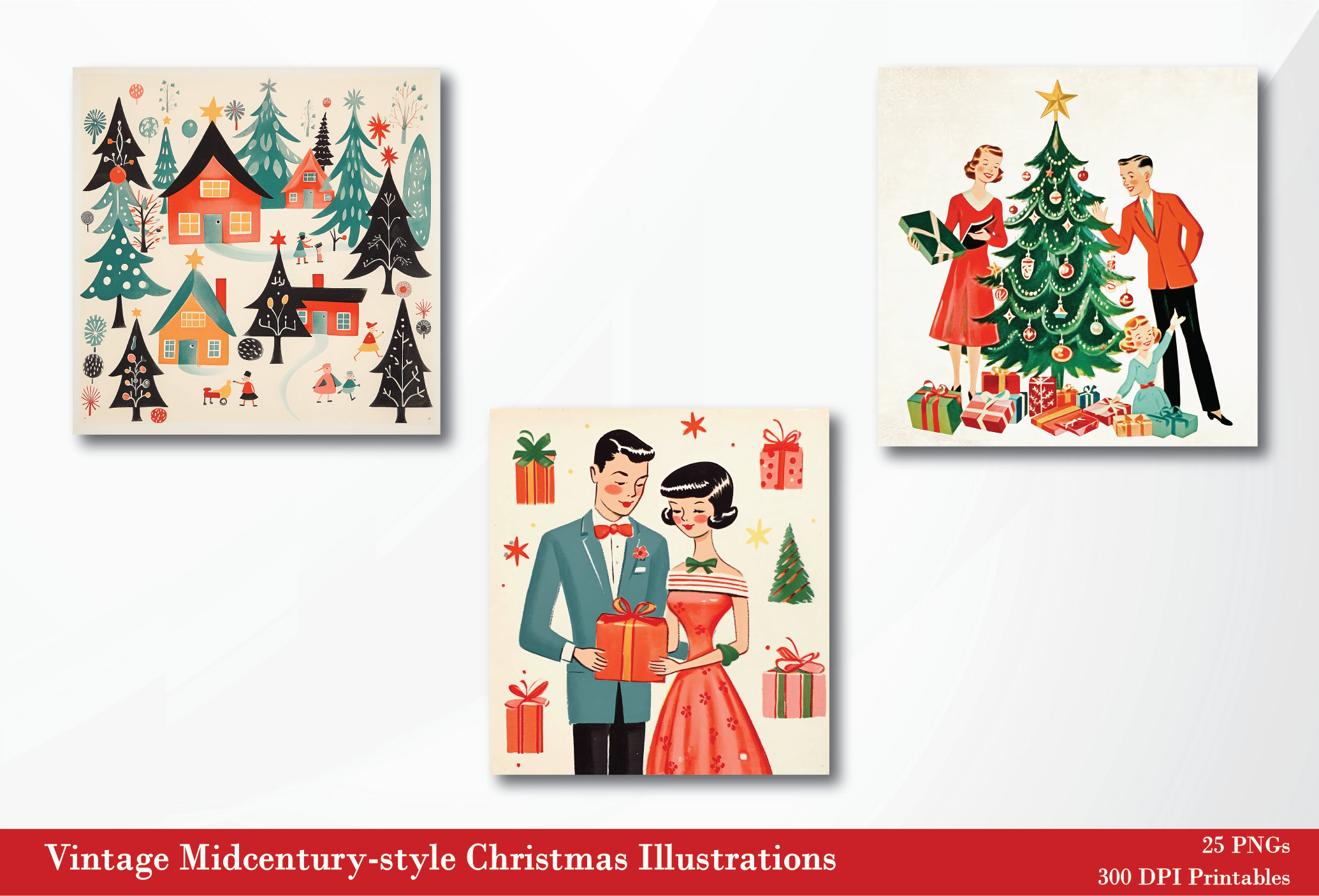 Vintage 1950s Christmas Illustrations, Midcentury Christmas Images ...