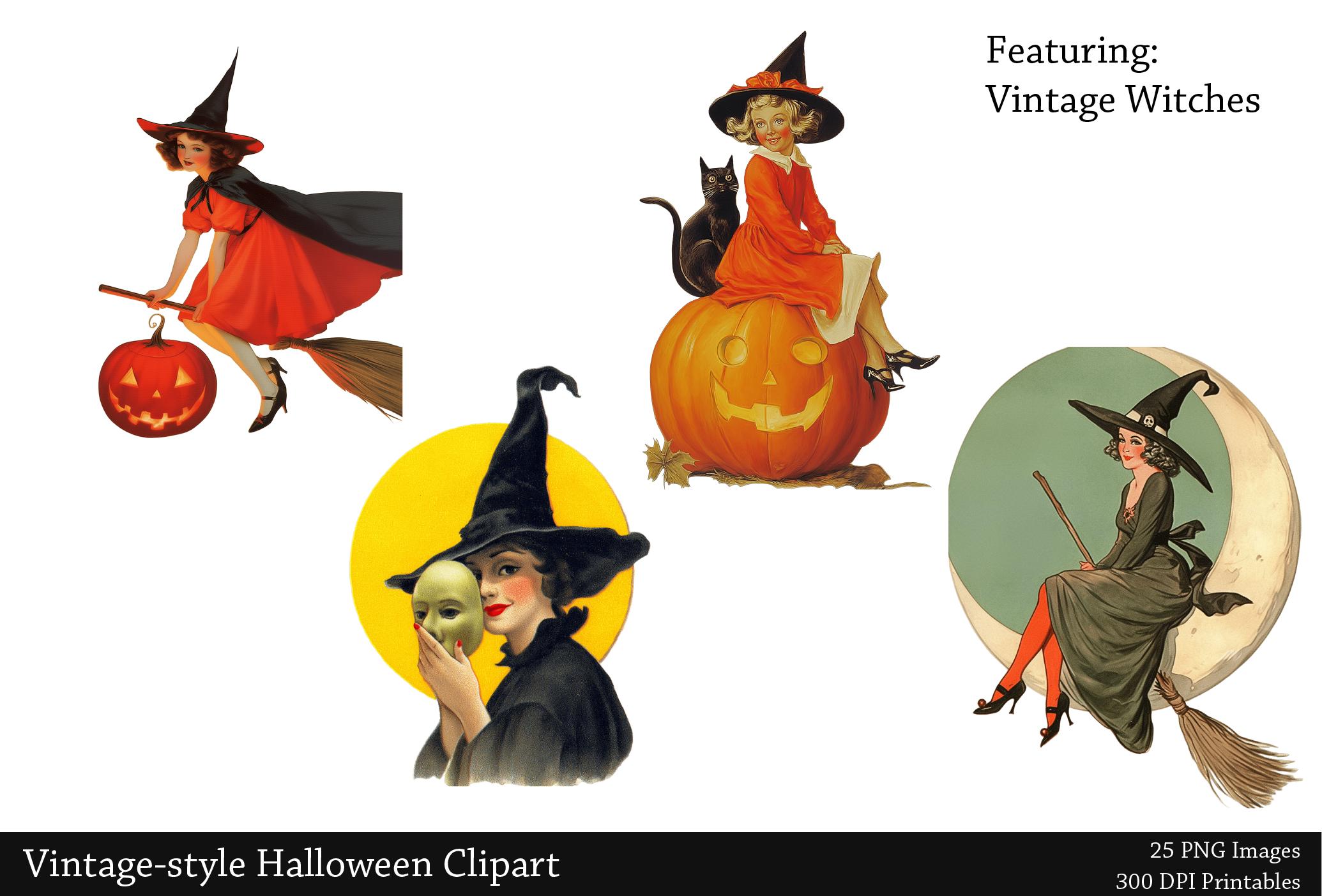 Vintage Halloween Clipart Bundle, Retro Halloween PNG, Trick or Treat ...