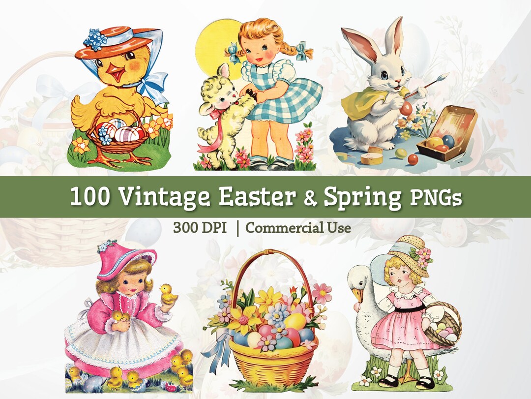 100 High-quality Vintage 1950s Easter Clipart Bundle, Easter Digital ...