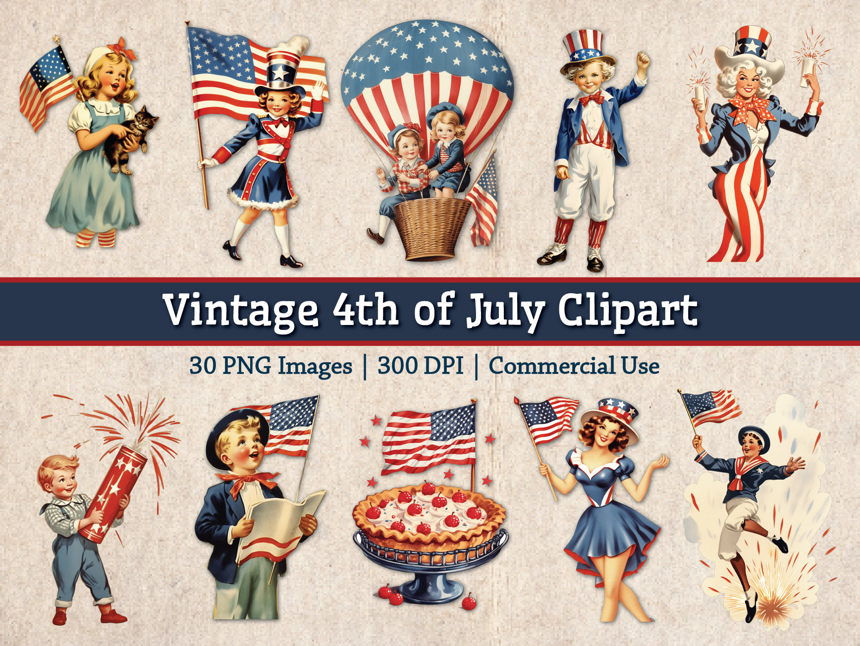 Vintage 4th of July Clipart Bundle Patriotic Independence Day USA ...