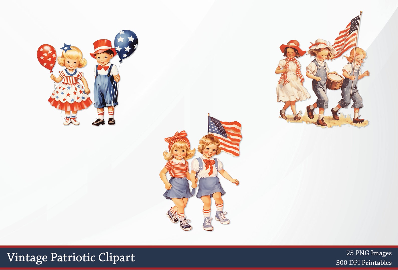 Vintage Patriotic Clipart Bundle 4th of July Independence Day USA ...