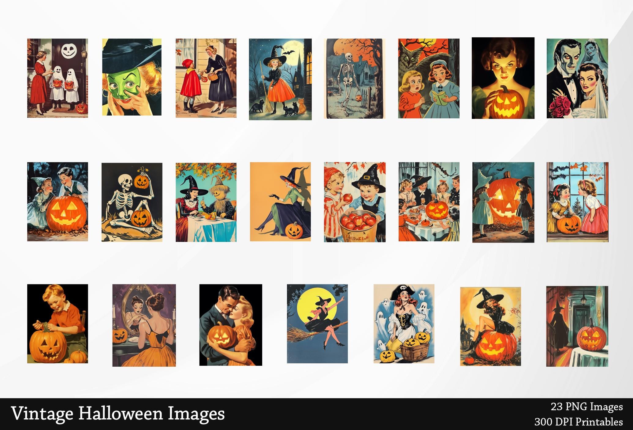 Vintage Halloween Image Bundle, Retro Halloween Art Prints PNG, Trick ...
