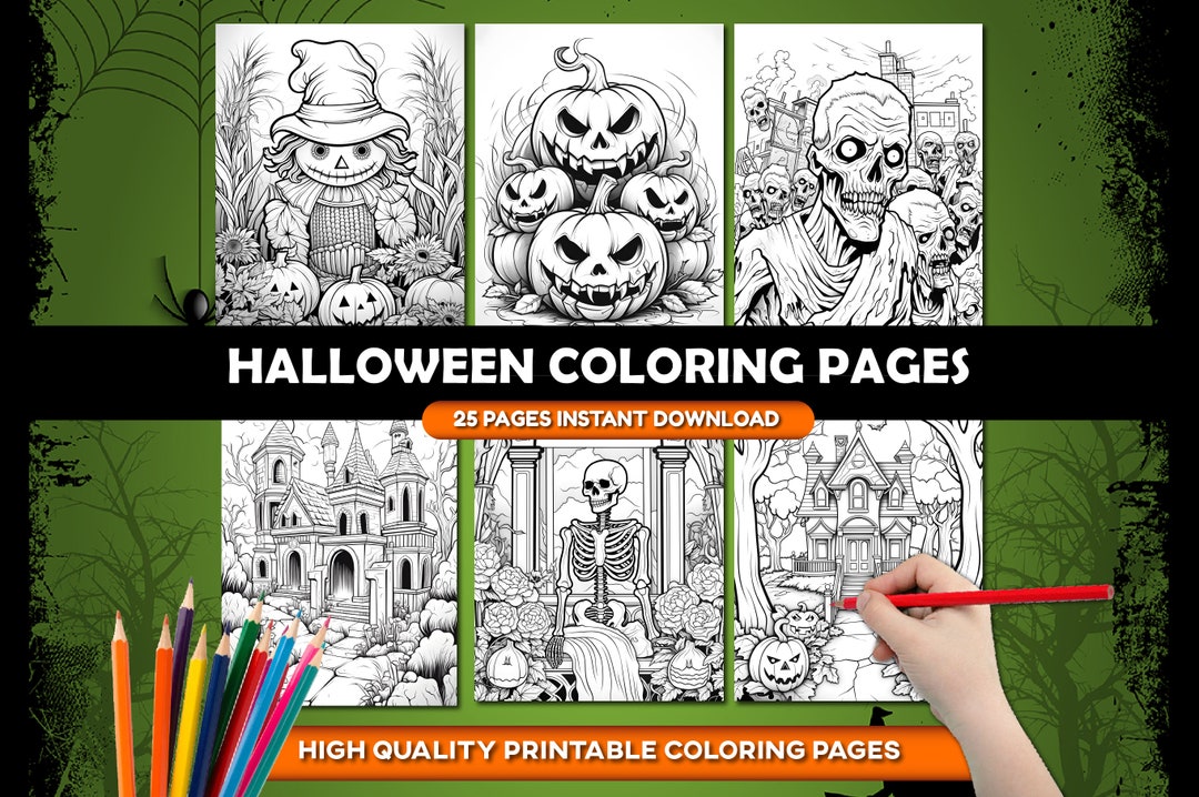 25 Horror Halloween Coloring Pages, Printable Gothic Macabre Pumpkin ...