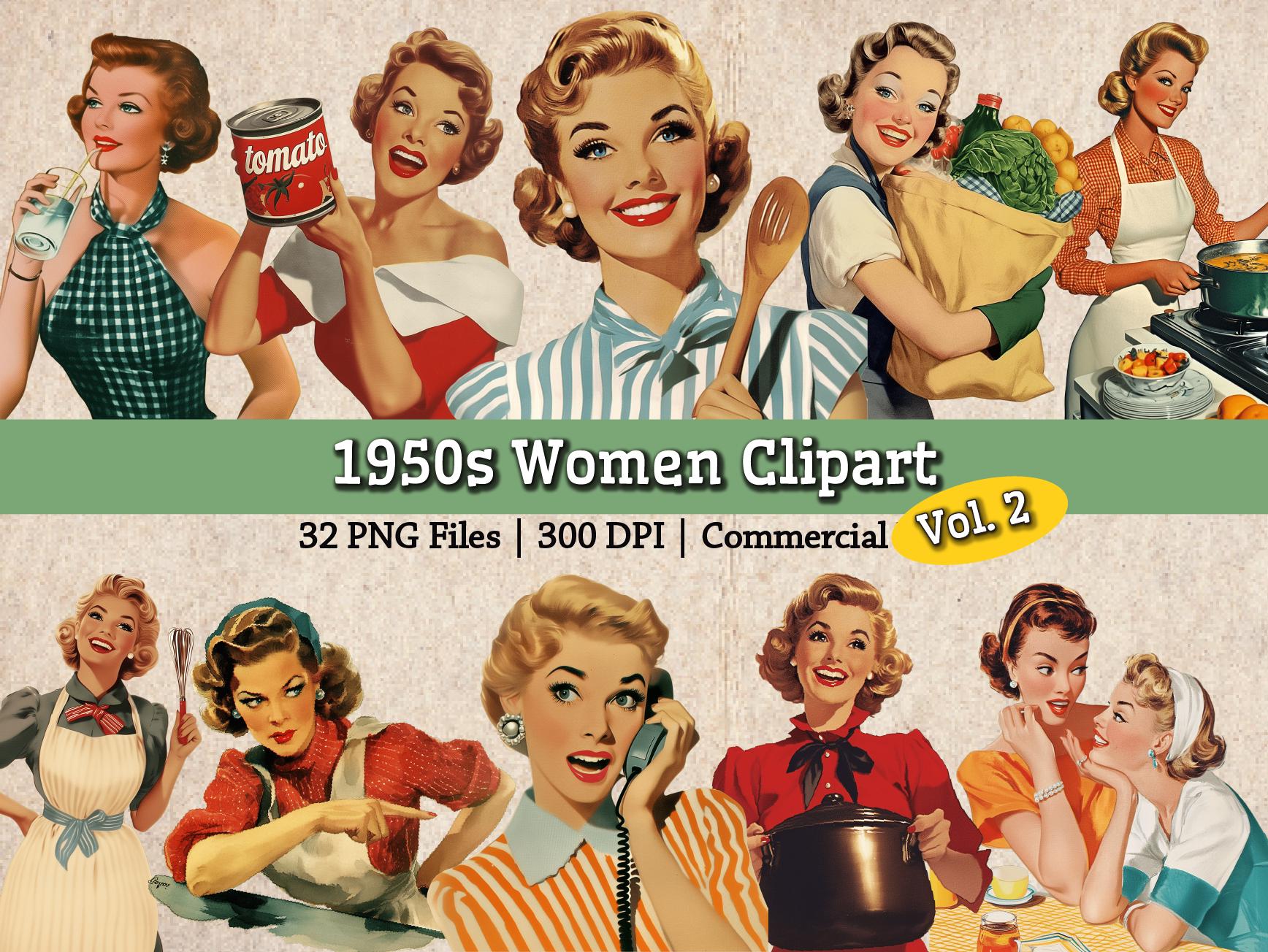 Vintage 1950s Women Image Bundle Vol. 2, Printable Retro 1950s Ladies ...