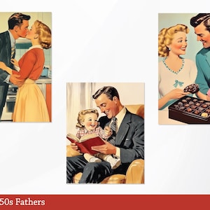 Vintage 1950s Fathers Dads Image Bundle, Printable Retro Husband PNG ...
