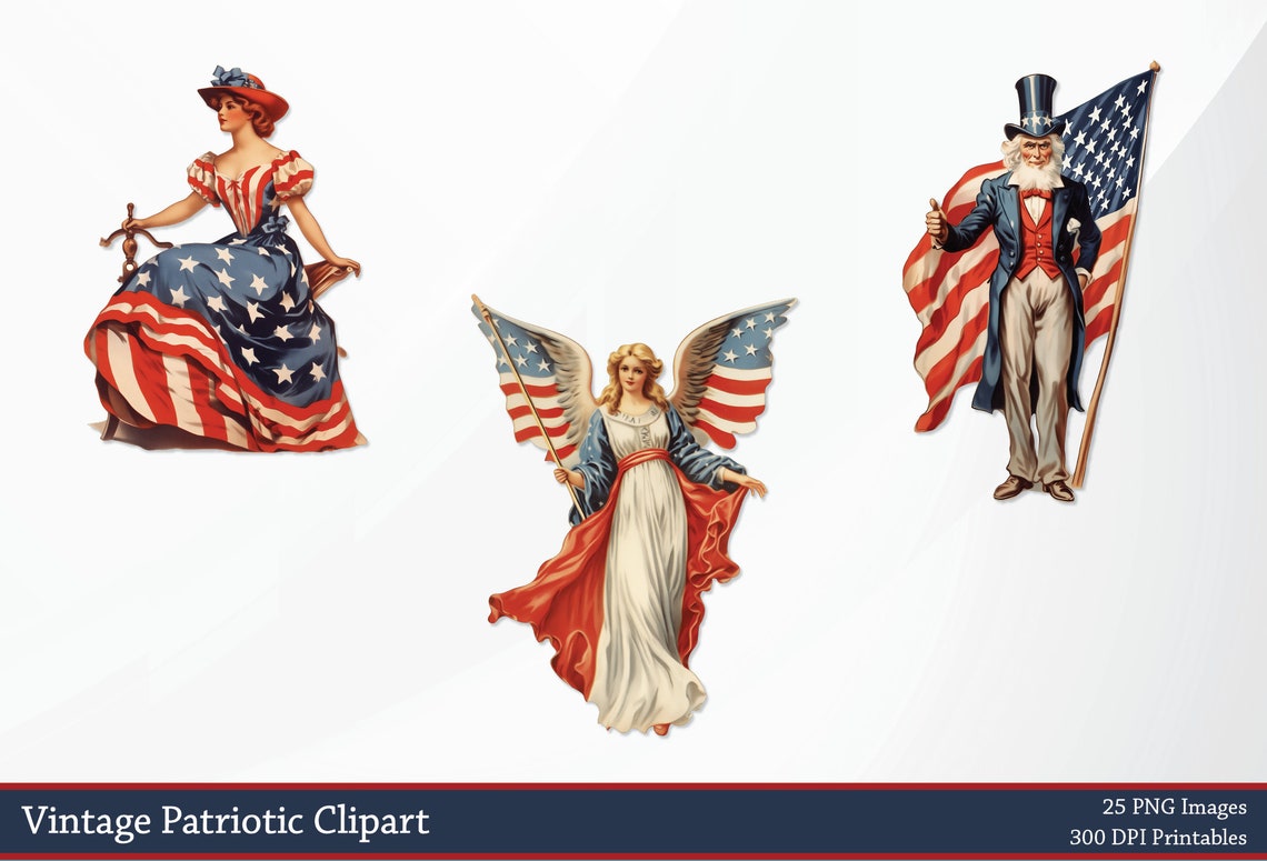 Vintage Patriotic Clipart Bundle 4th of July Independence Day USA ...