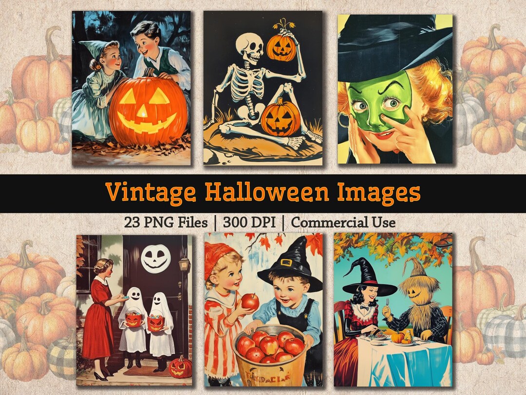 Vintage Halloween Image Bundle, Retro Halloween Art Prints PNG, Trick ...
