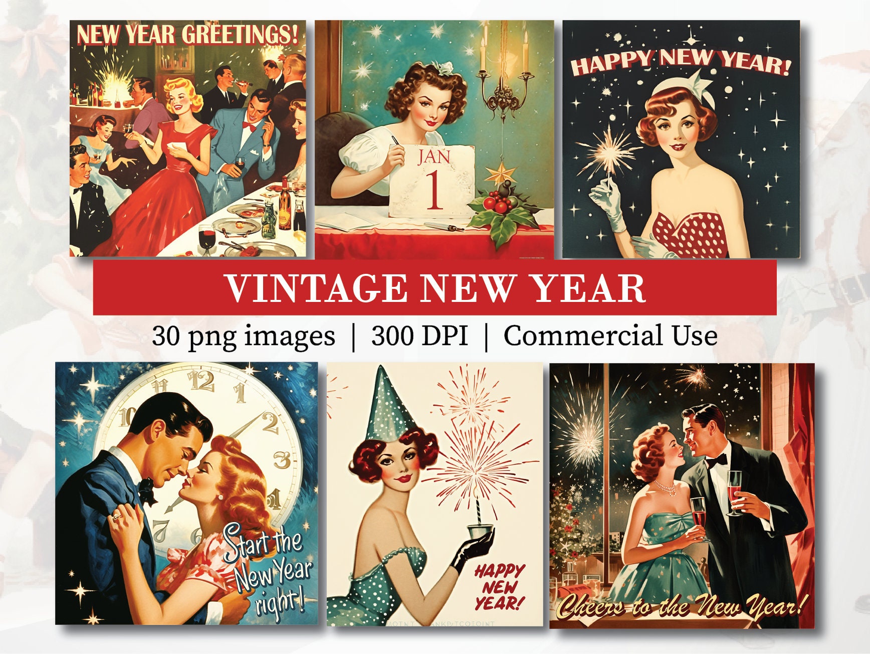 Vintage 1950s Happy New Year Printable Images, Retro Happy New Year ...