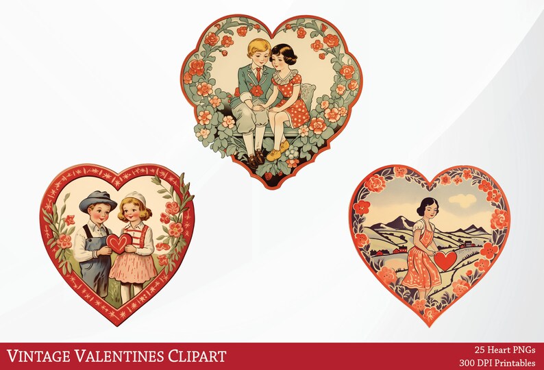 Vintage Valentine's Day Clipart PNG, 1920s Valentine Hearts Old Images ...