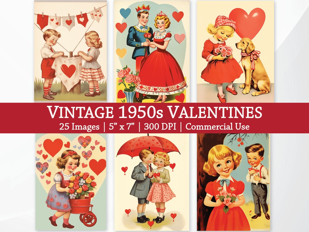 Vintage 1950s Valentine's Day Illustrations Images Retro Greeting Card ...