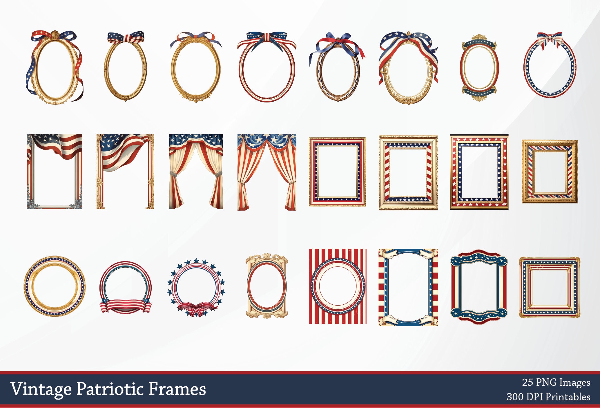 Vintage 4th of July Frames PNG, Retro Patriotic Clipart Bundle ...