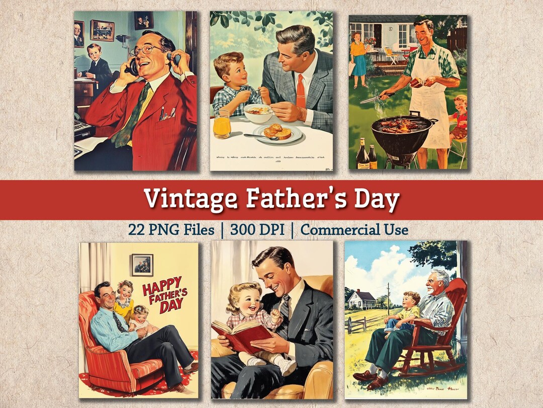 Vintage 1950s Fathers Dads Image Bundle, Printable Retro Husband PNG ...