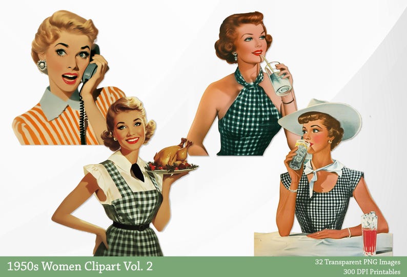 Vintage 1950s Women Image Bundle Vol. 2, Printable Retro 1950s Ladies ...