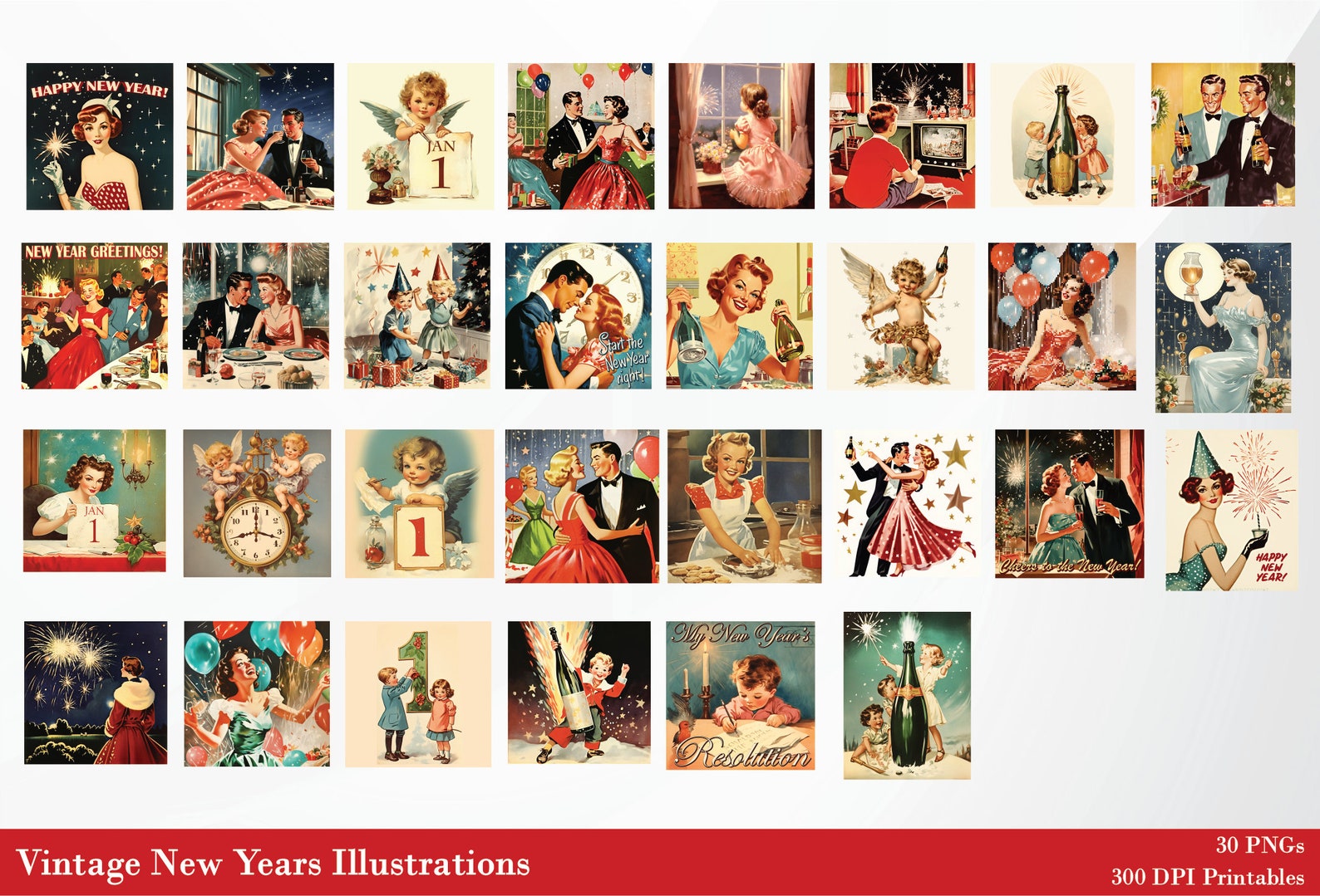 Vintage 1950s Happy New Year Printable Images, Retro Happy New Year ...
