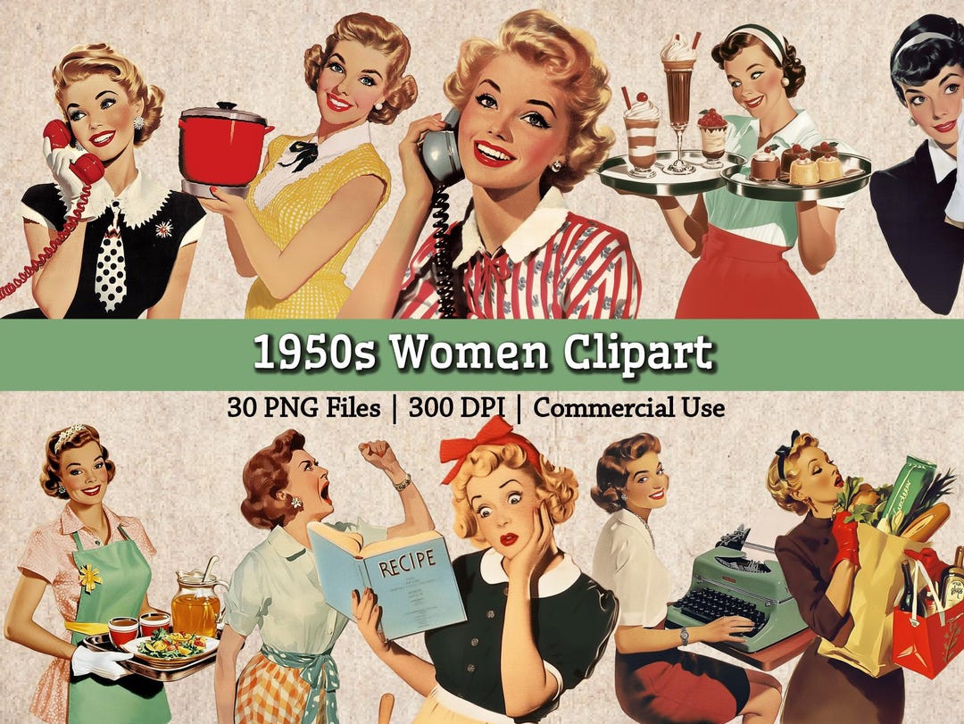 Vintage 1950s Women Image Bundle, Printable Retro 1950s Ladies ...