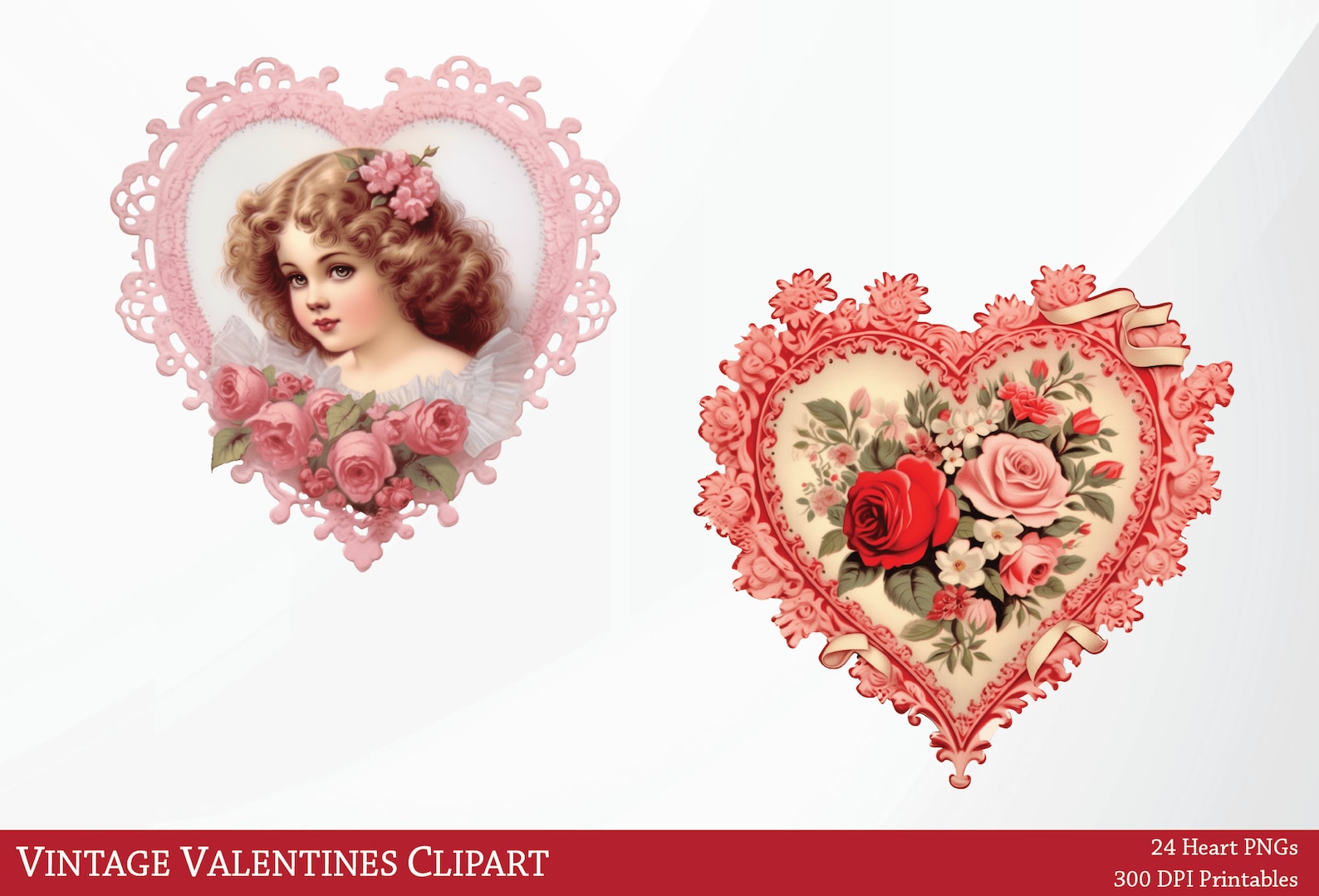 Vintage Valentine's Day Clipart PNG, Victorian Valentine Hearts Old ...