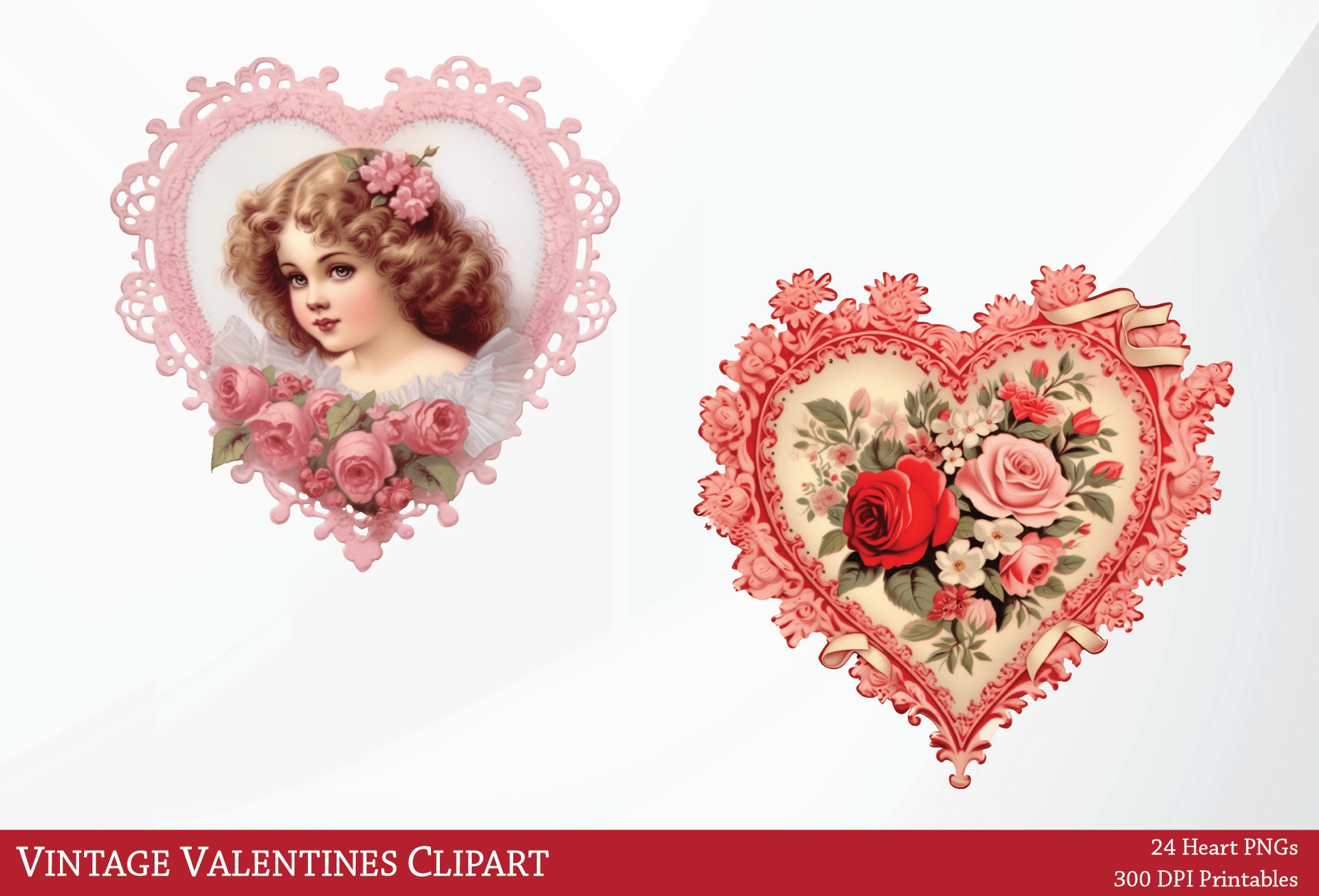 Vintage Valentine's Day Clipart PNG, Victorian Valentine Hearts Old ...