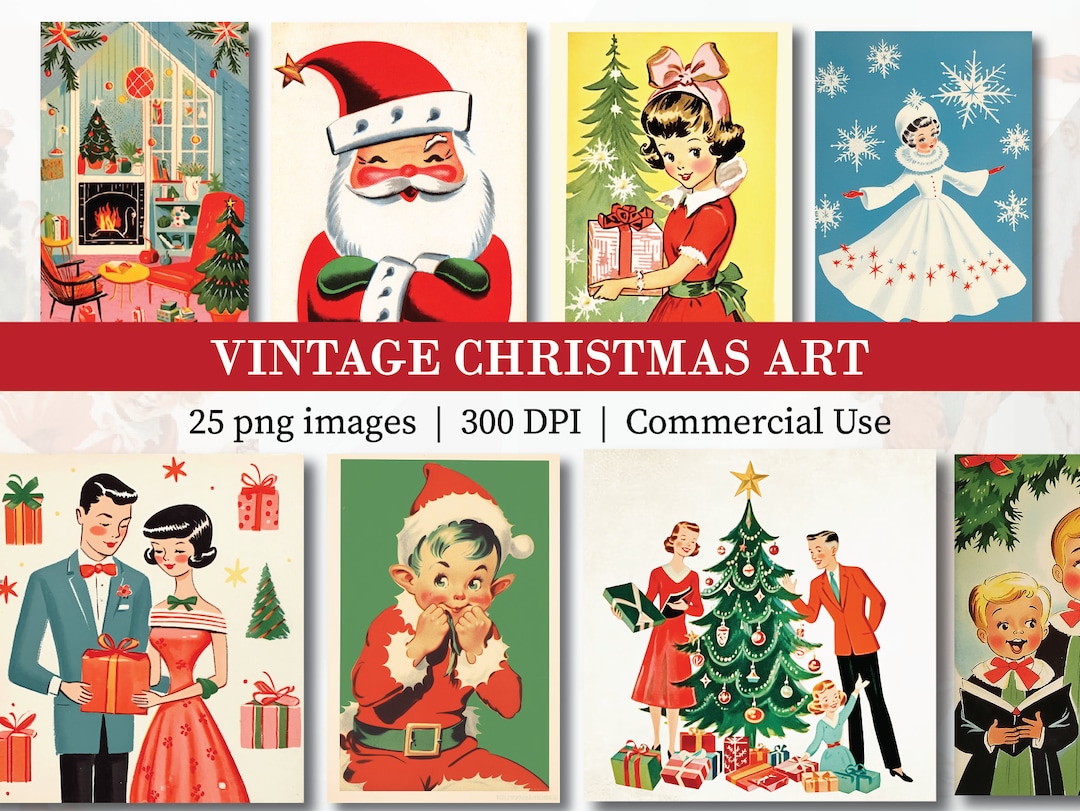 Vintage 1950s Christmas Illustrations, Midcentury Christmas Images ...