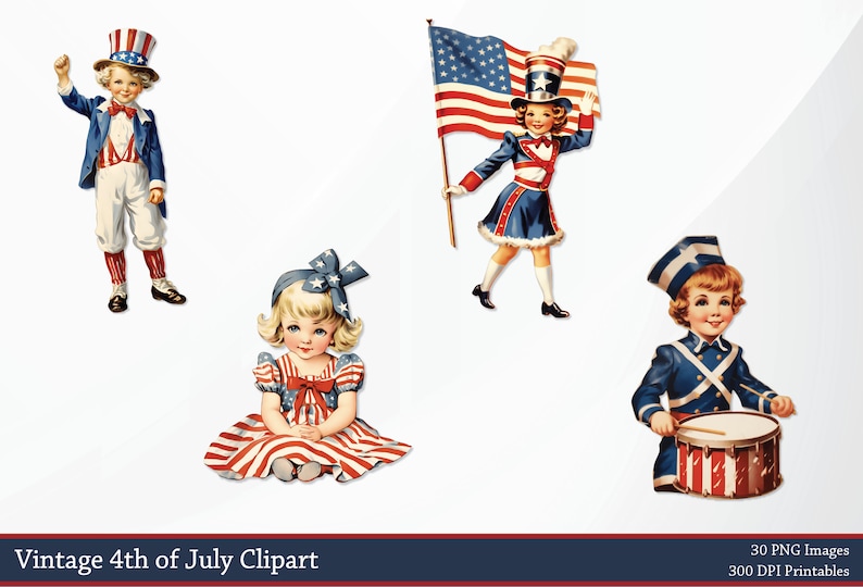 Vintage 4th of July Clipart Bundle Patriotic Independence Day USA ...