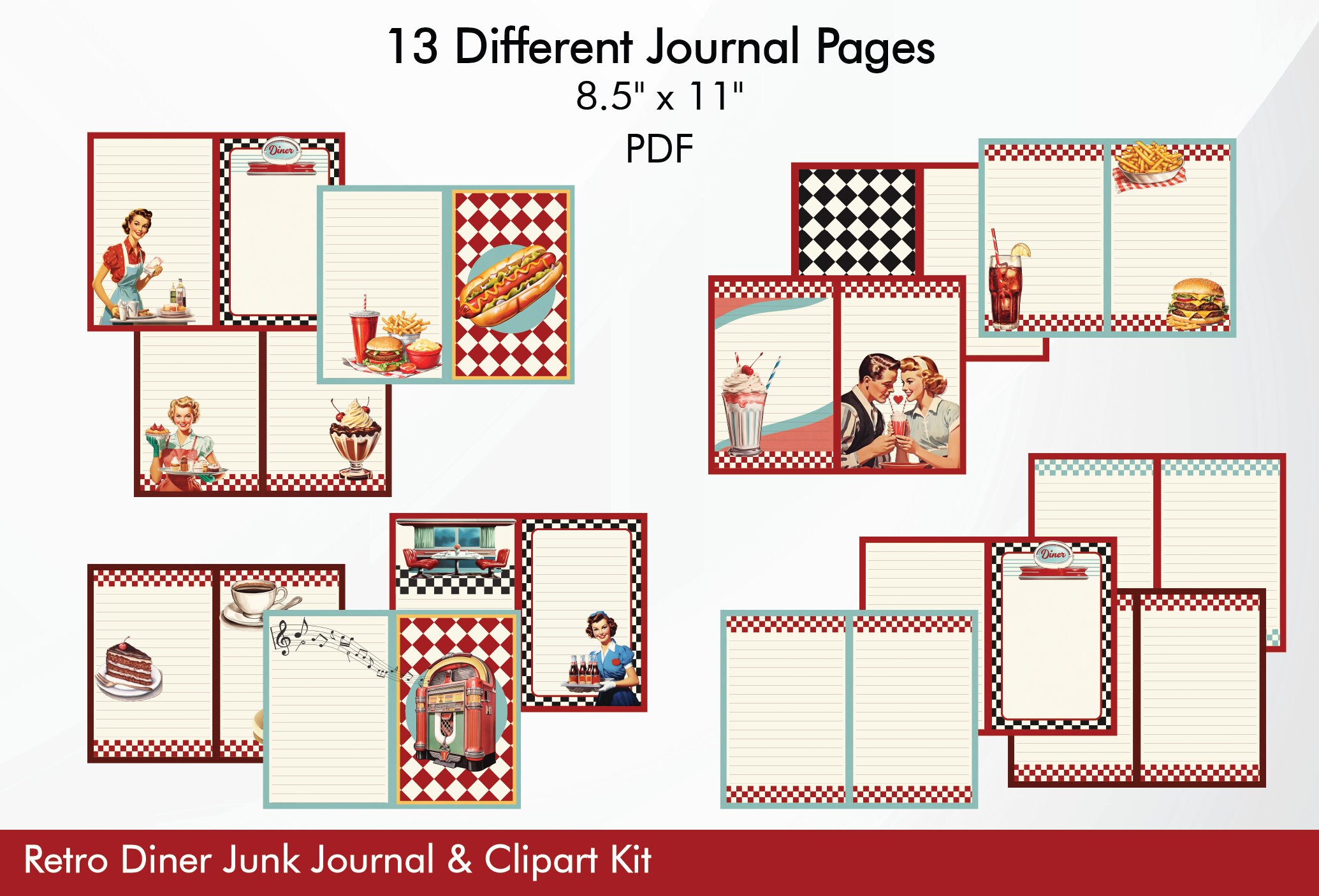 Retro Diner Junk Journal and Clipart Kit, Vintage American Diner ...