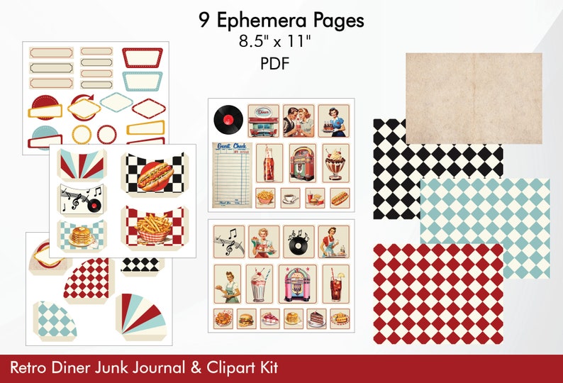 Retro Diner Junk Journal and Clipart Kit, Vintage American Diner ...