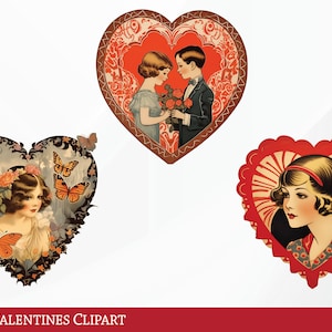 Vintage Valentine's Day Clipart PNG, 1920s Valentine Hearts Old Images ...