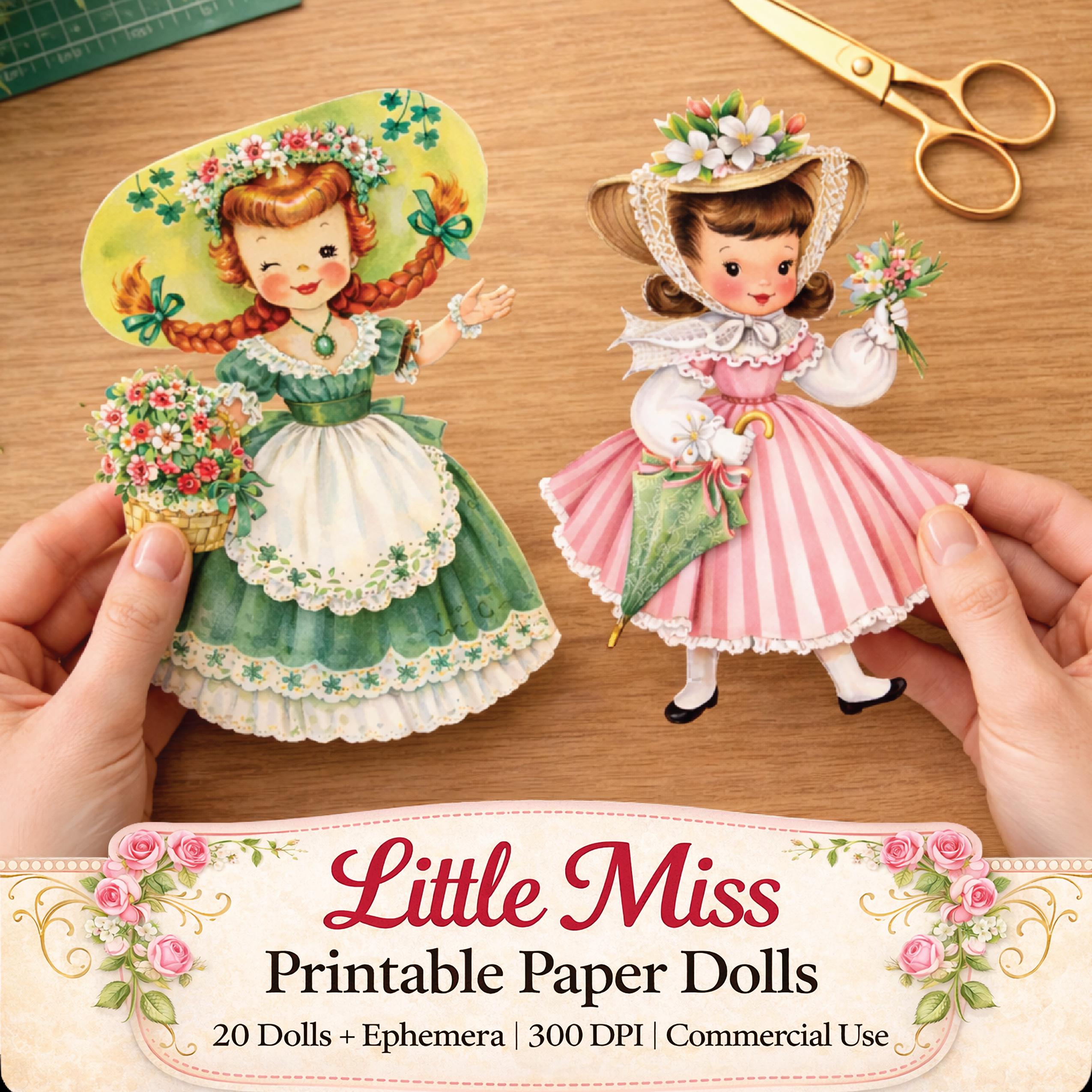 Little Miss Spring Paper Dolls Printable, 1950s Retro Paper Dolls Plus ...
