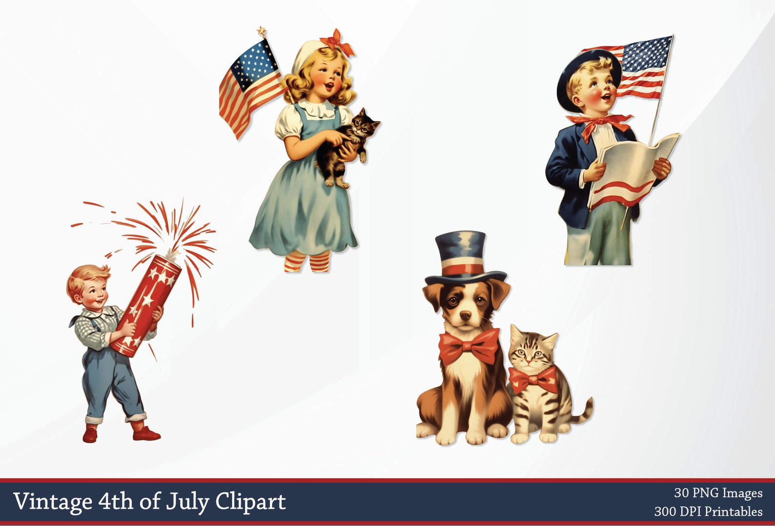 Vintage 4th of July Clipart Bundle Patriotic Independence Day USA ...