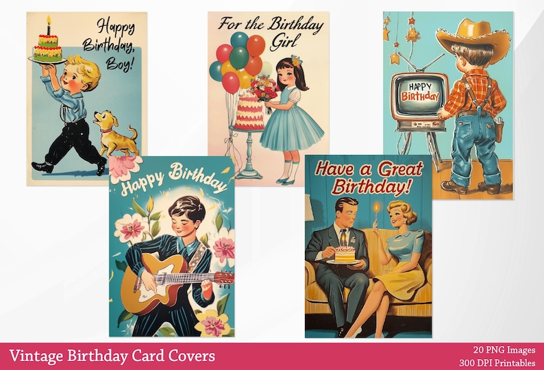 Vintage Birthday Card Covers Retro Birthday Art Images Kitsch 1950s ...