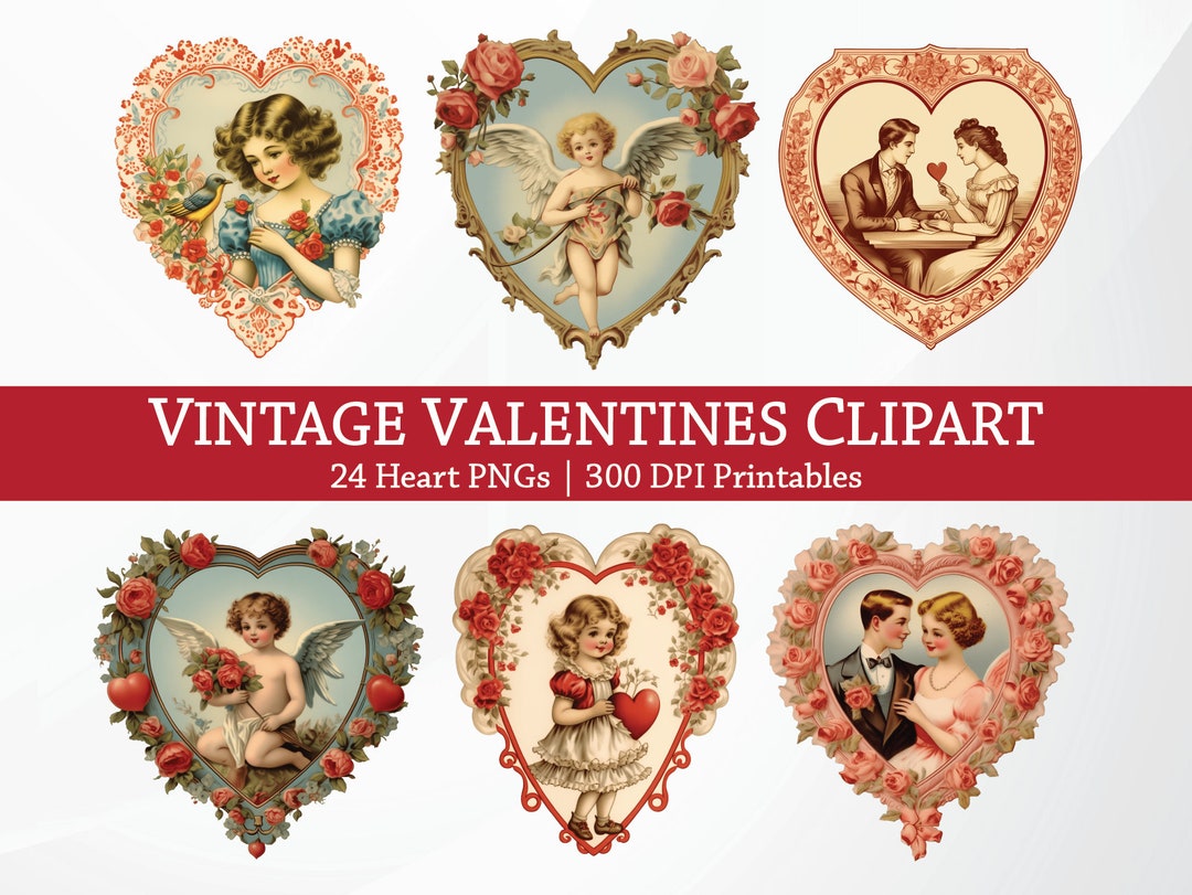 Vintage Valentine's Day Clipart PNG, Victorian Valentine Hearts Old ...