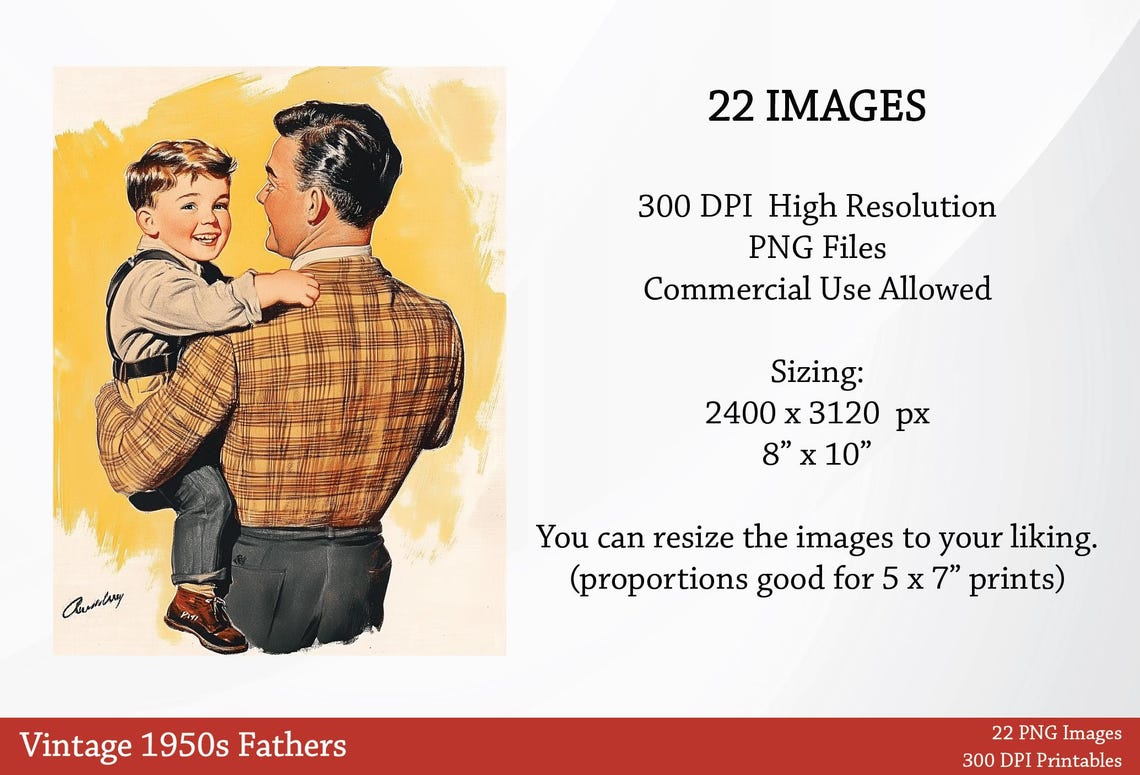 Vintage 1950s Fathers Dads Image Bundle, Printable Retro Husband PNG ...