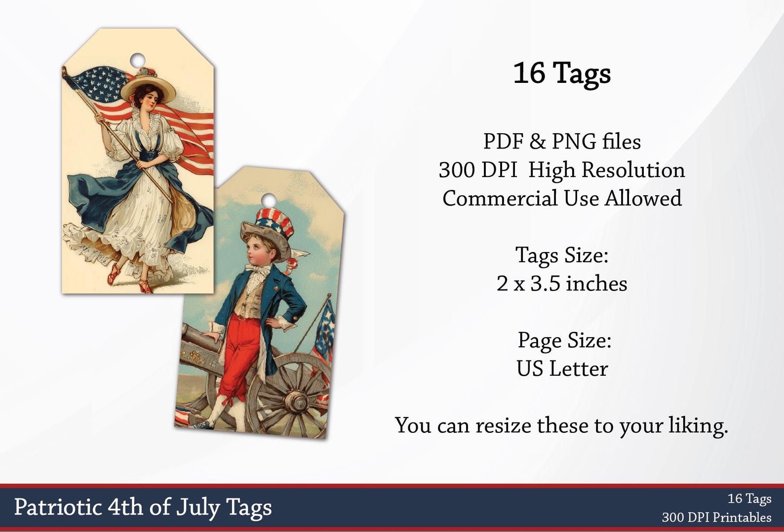 Vintage 4th of July Tags, Independence Day USA America Image Bundle ...