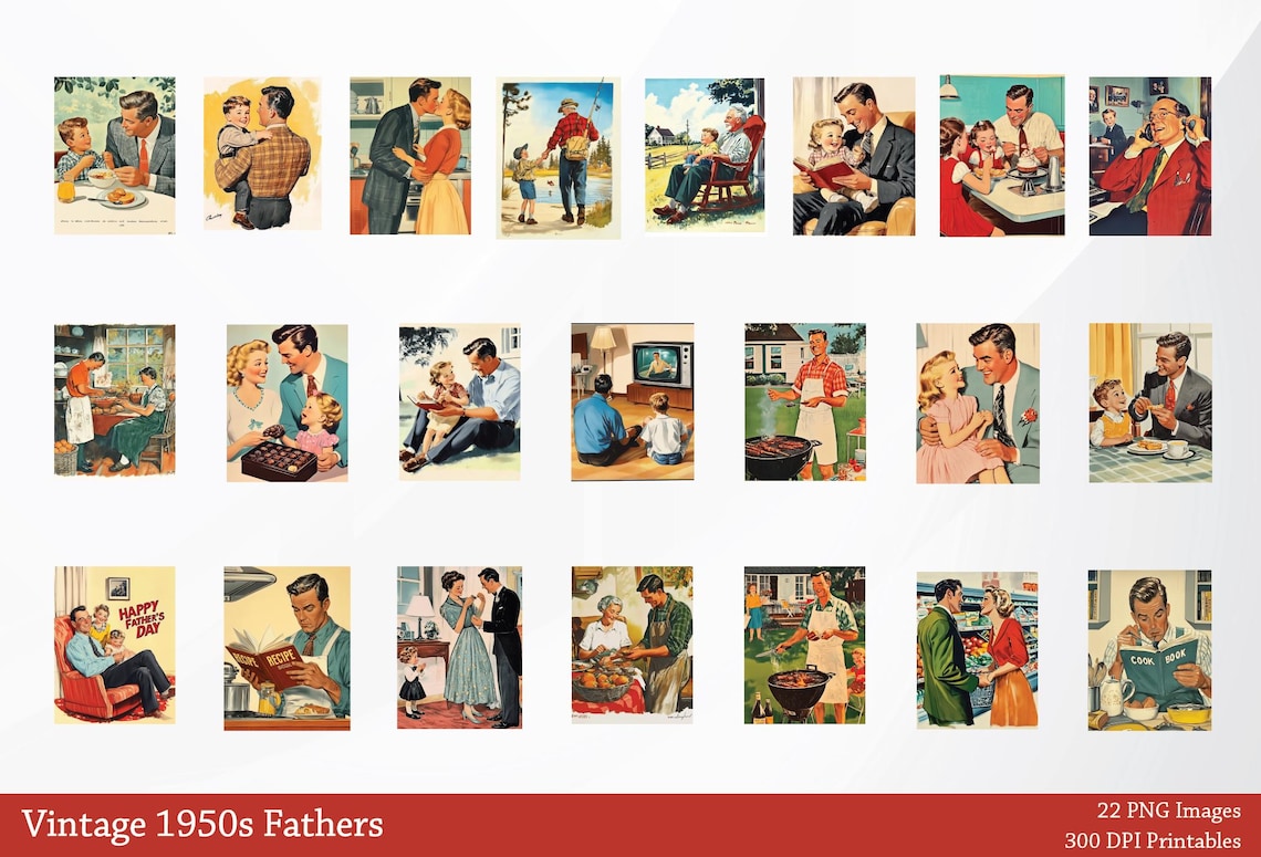 Vintage 1950s Fathers Dads Image Bundle, Printable Retro Husband PNG ...