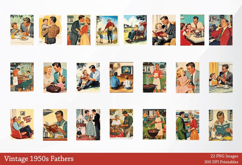 Vintage 1950s Fathers Dads Image Bundle, Printable Retro Husband PNG ...