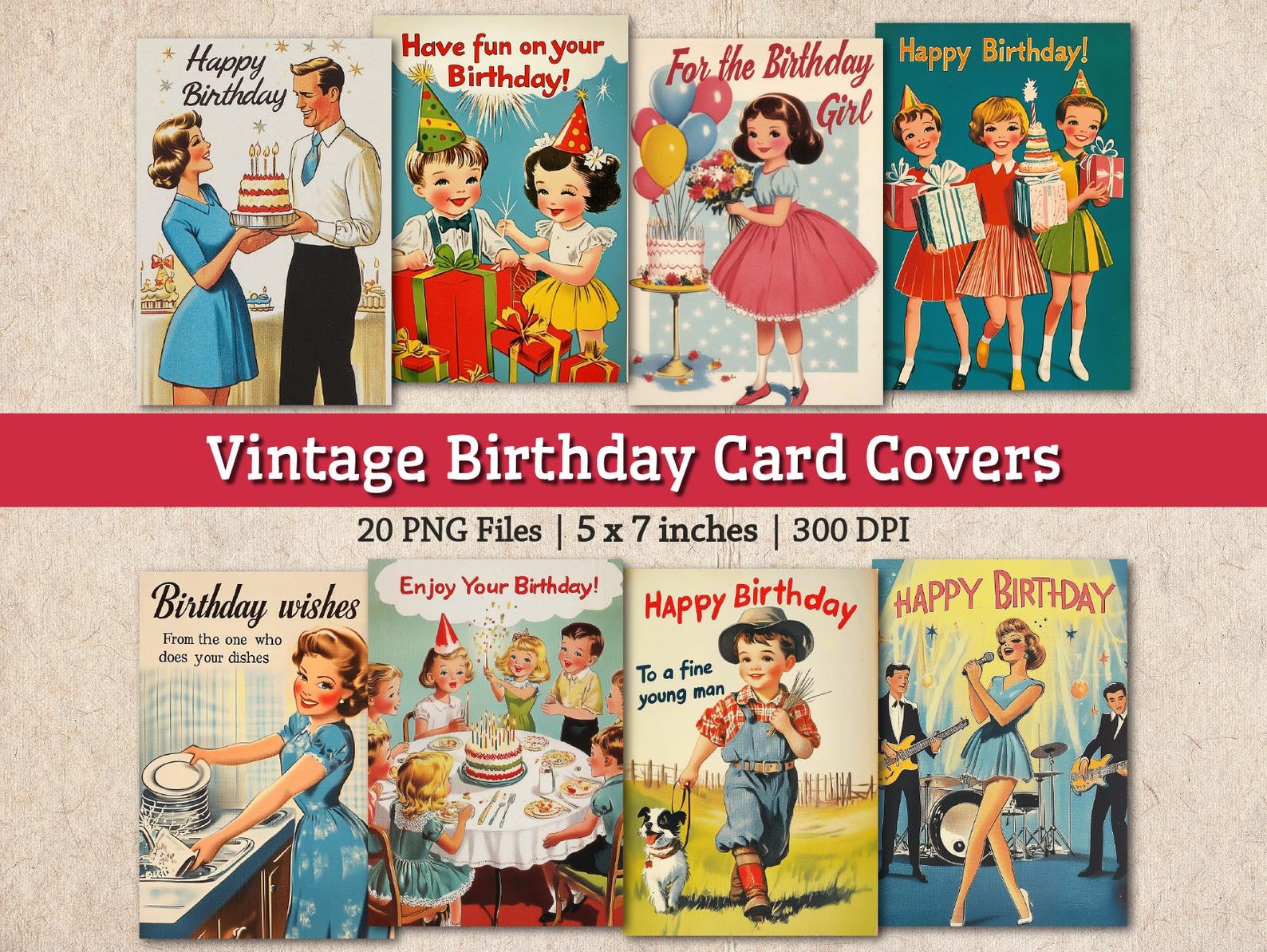 Vintage Birthday Card Covers Retro Birthday Art Images Kitsch 1950s ...
