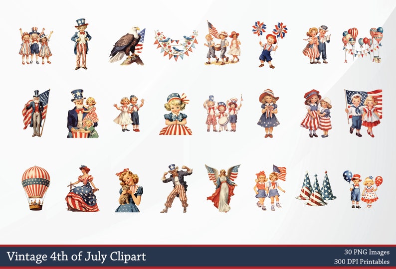 Vintage 4th of July Clipart Bundle Patriotic Independence Day USA ...