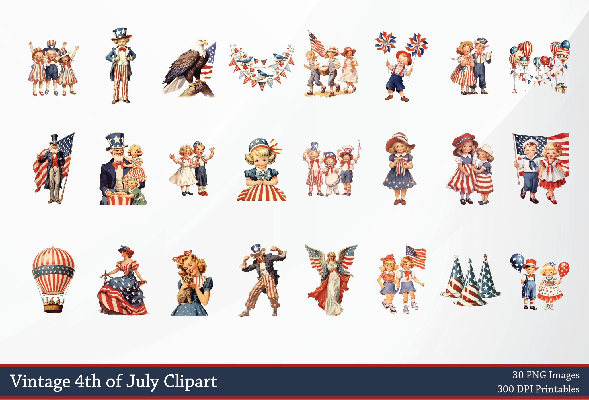 Vintage 4th of July Clipart Bundle Patriotic Independence Day USA ...