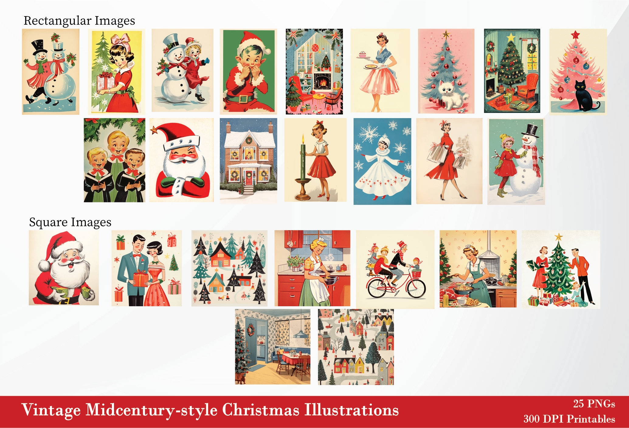 Vintage 1950s Christmas Illustrations, Midcentury Christmas Images ...