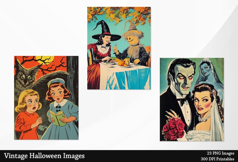 Vintage Halloween Image Bundle, Retro Halloween Art Prints PNG, Trick ...