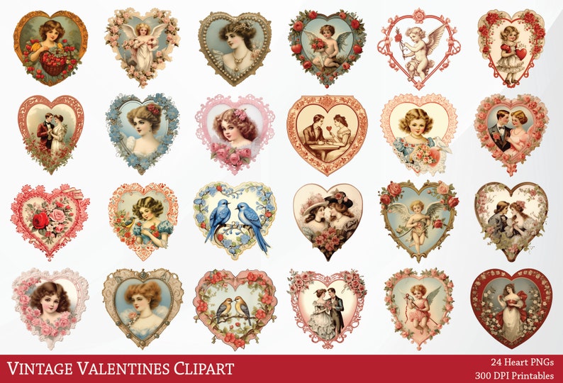 Vintage Valentine's Day Clipart PNG, Victorian Valentine Hearts Old ...