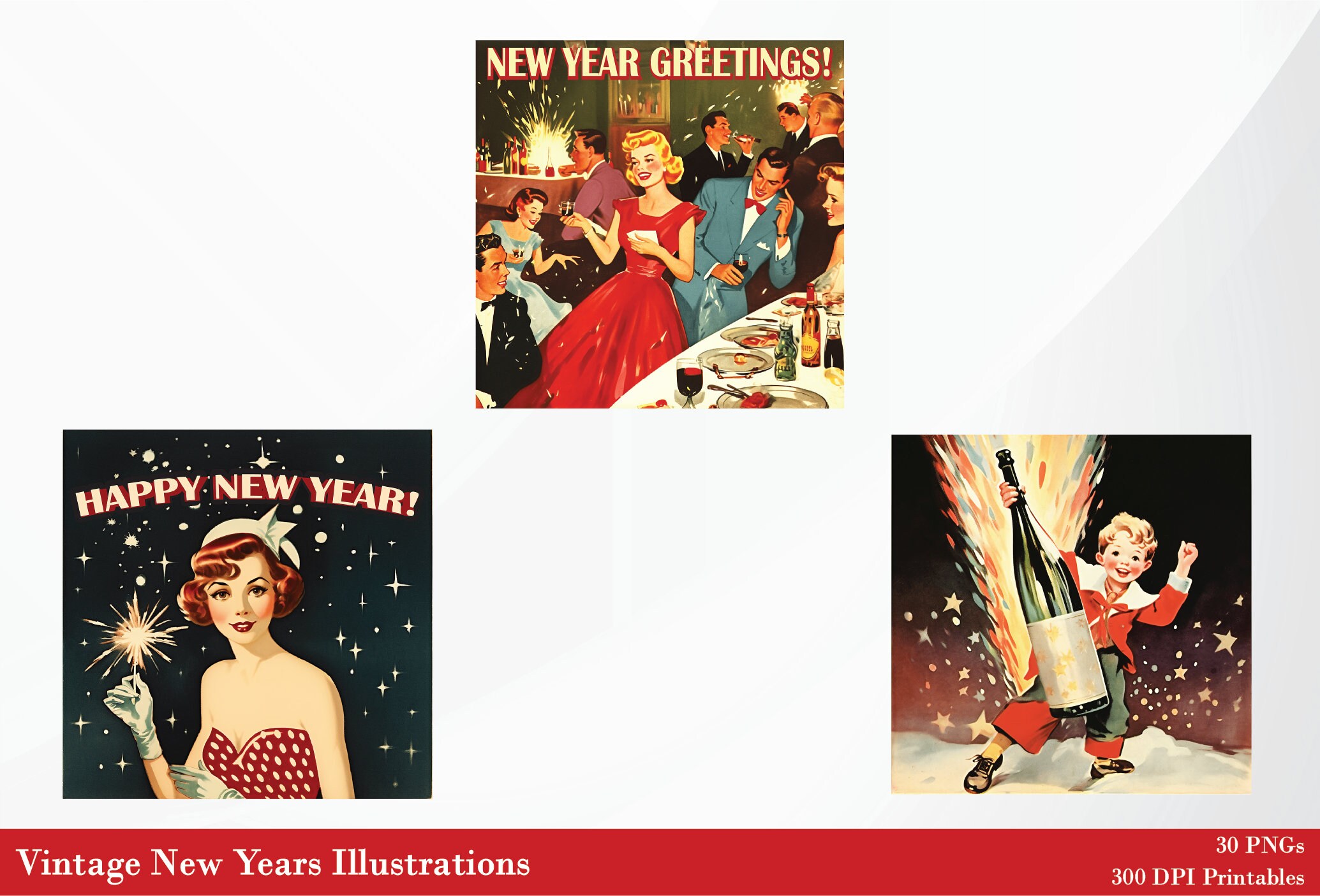 Vintage 1950s Happy New Year Printable Images, Retro Happy New Year ...
