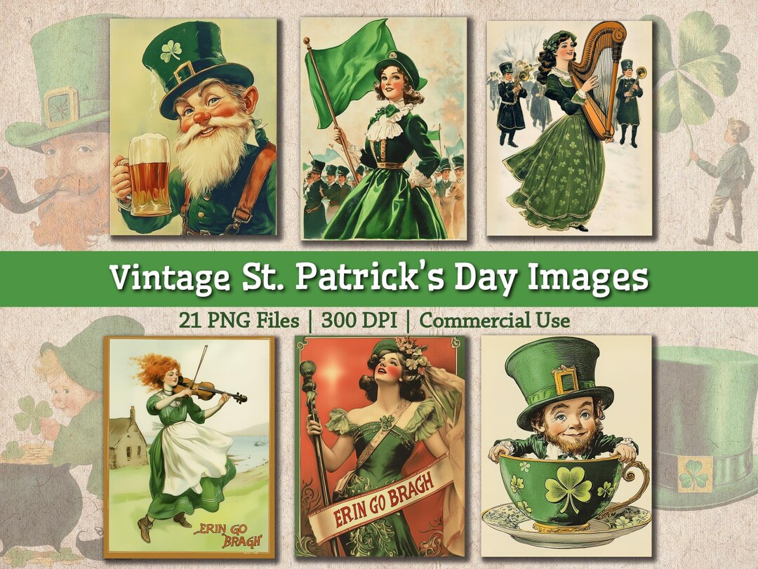 Vintage St. Patrick's Day Image Bundle, Irish Illustrations Clipart ...