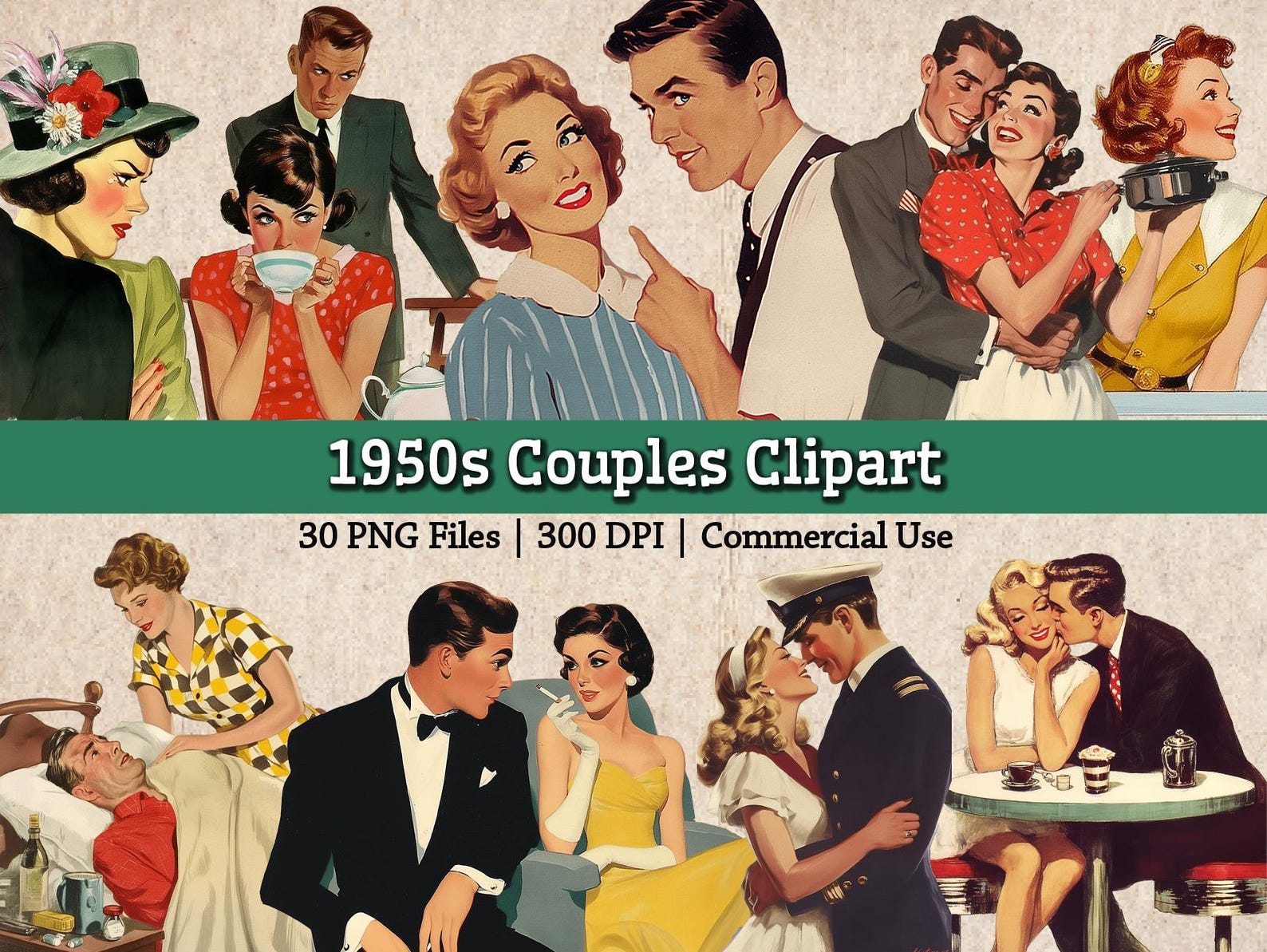 Vintage 1950s Couples Image Bundle, Printable Retro 1950s Ladies ...