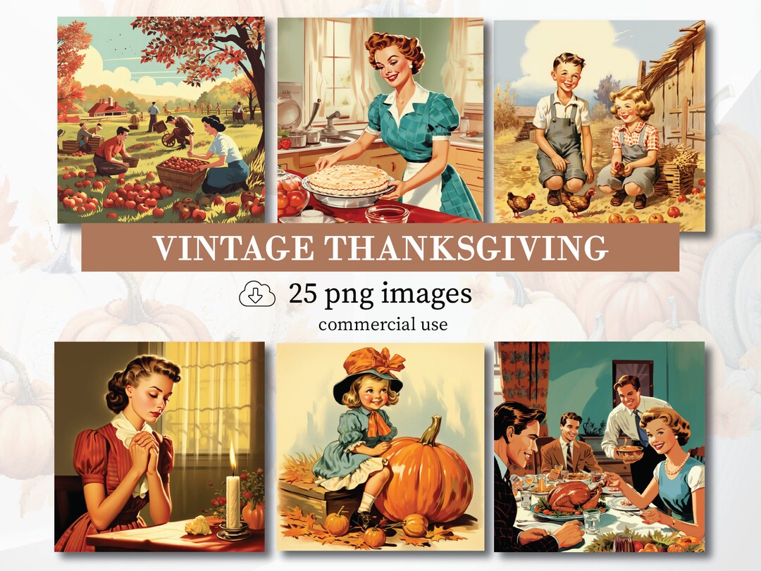 Vintage 1950s Thanksgiving Printable Postcard Images Retro 50s PNG ...