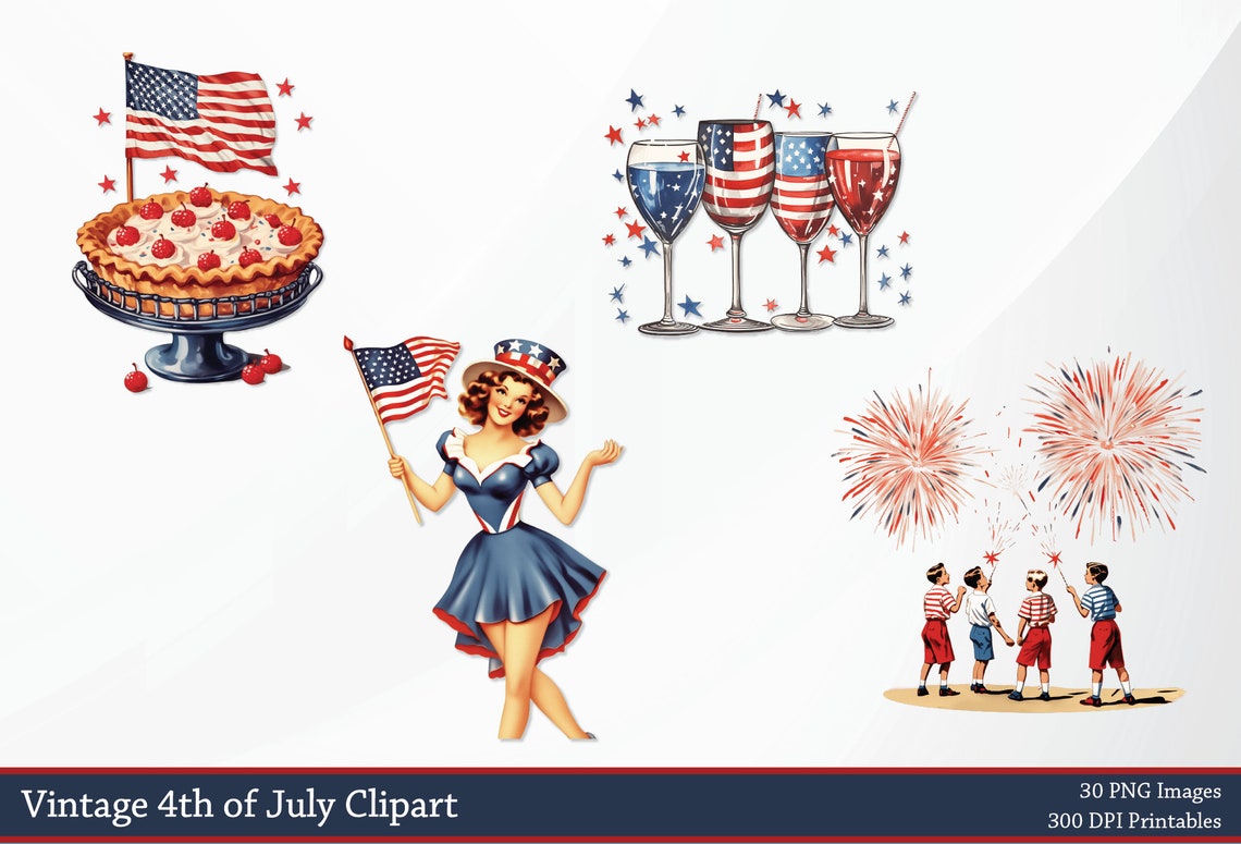 Vintage 4th of July Clipart Bundle Patriotic Independence Day USA ...