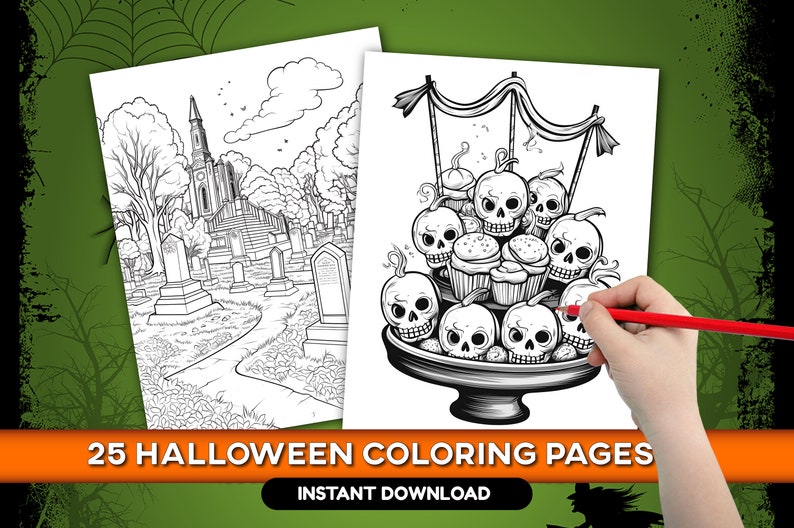 25 Horror Halloween Coloring Pages, Printable Gothic Macabre Pumpkin ...