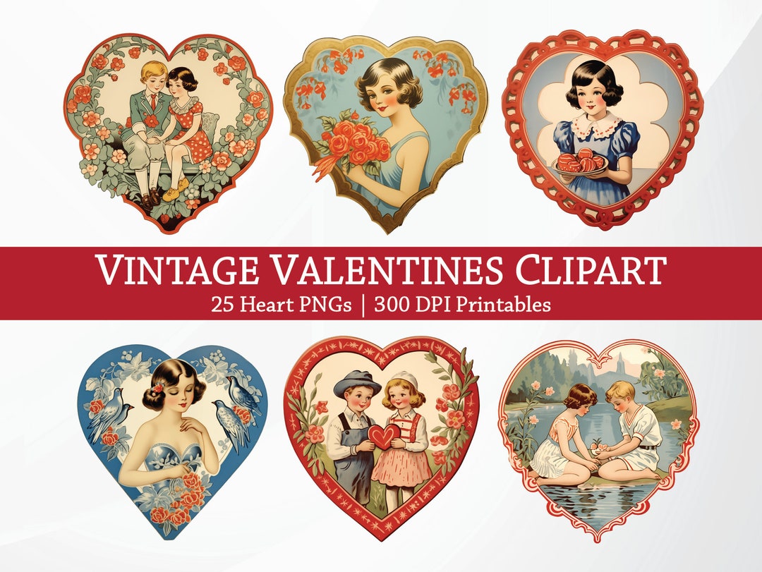 Vintage Valentine's Day Clipart PNG, 1920s Valentine Hearts Old Images ...