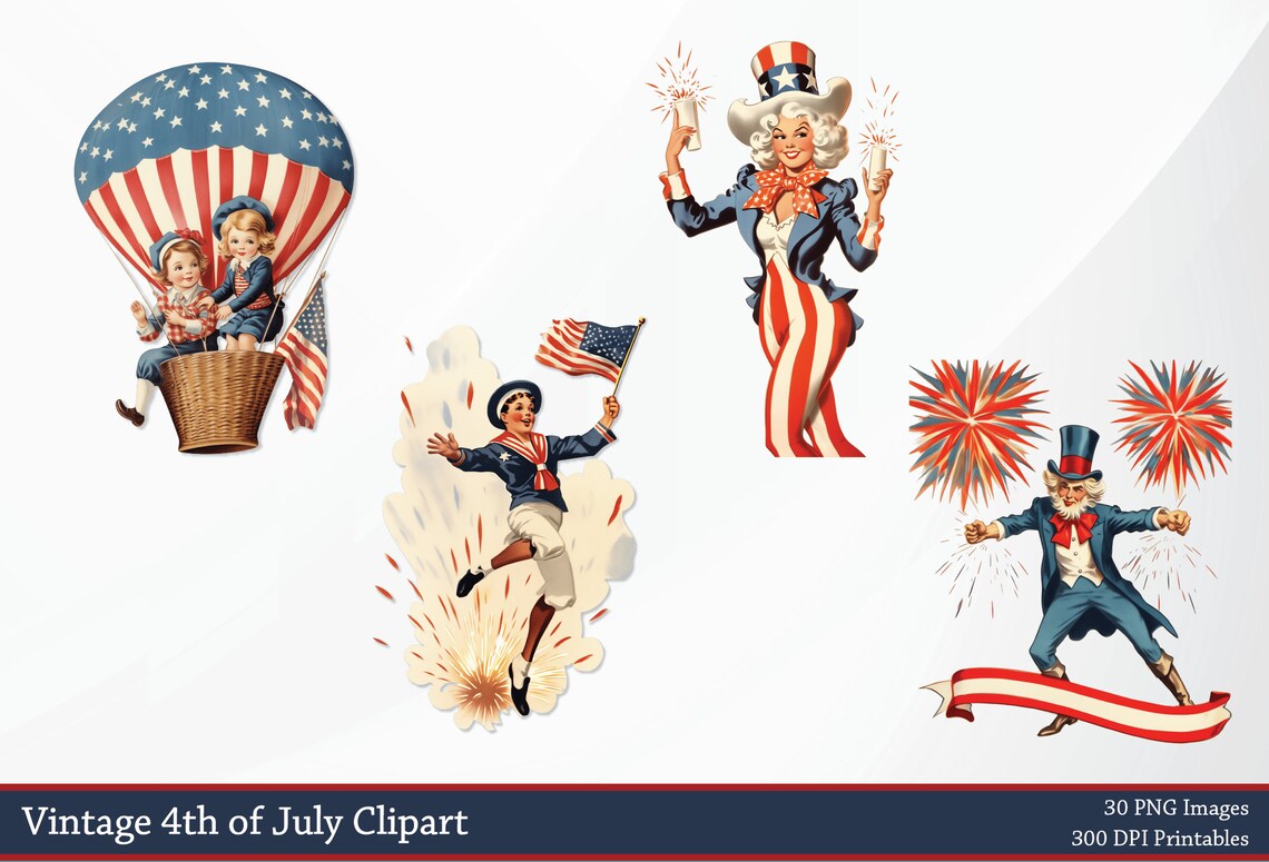 Vintage 4th of July Clipart Bundle Patriotic Independence Day USA ...