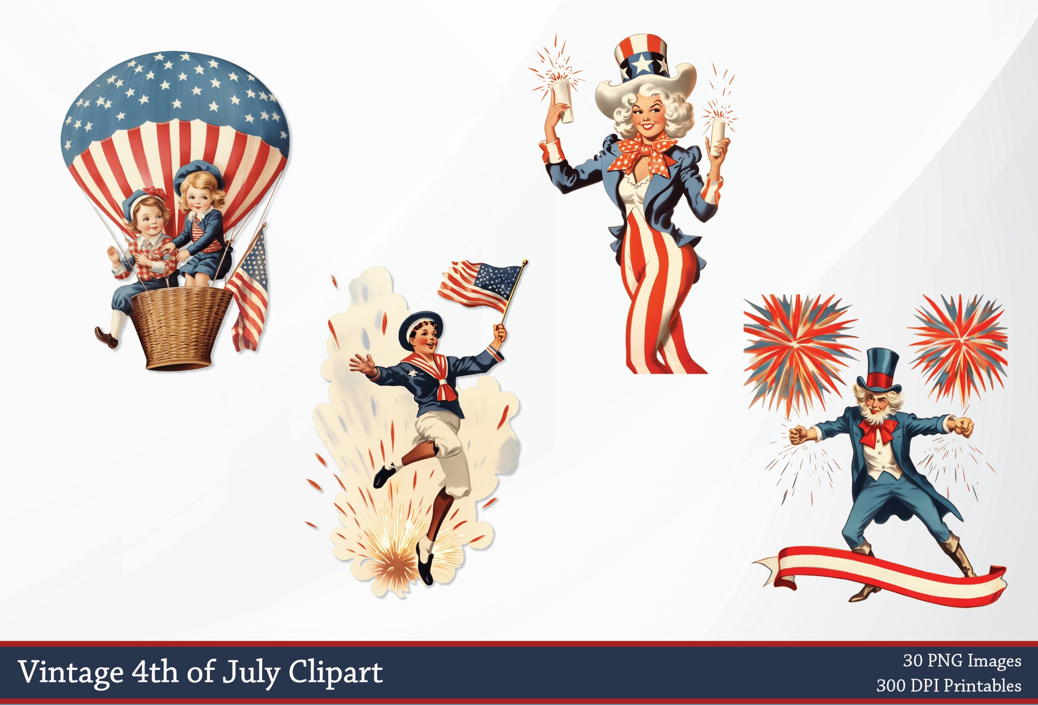 Vintage 4th of July Clipart Bundle Patriotic Independence Day USA ...